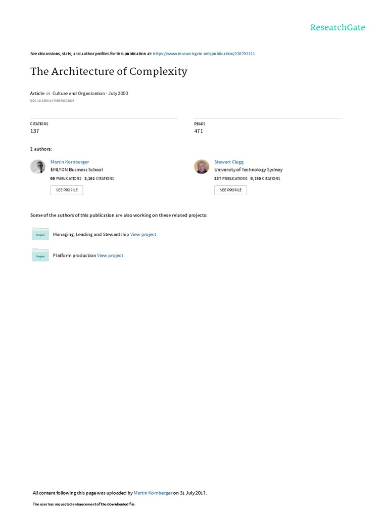 The Architecture of Complexity: Culture and Organization July 2003 ...