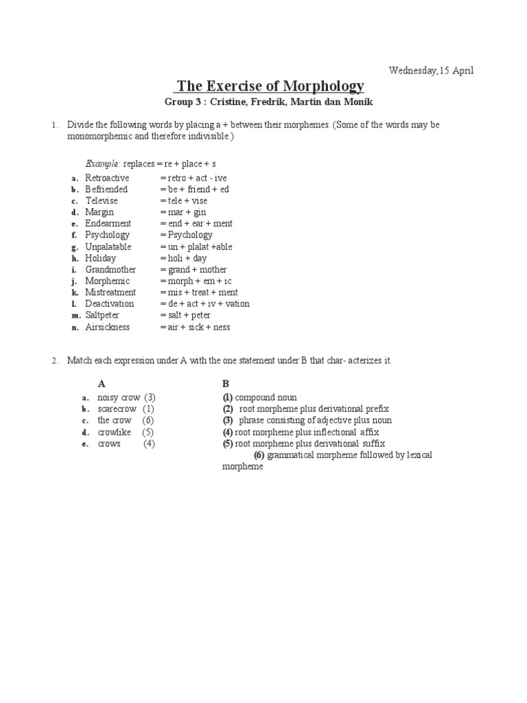 Group 3 Morphology Exercise 15 April | PDF