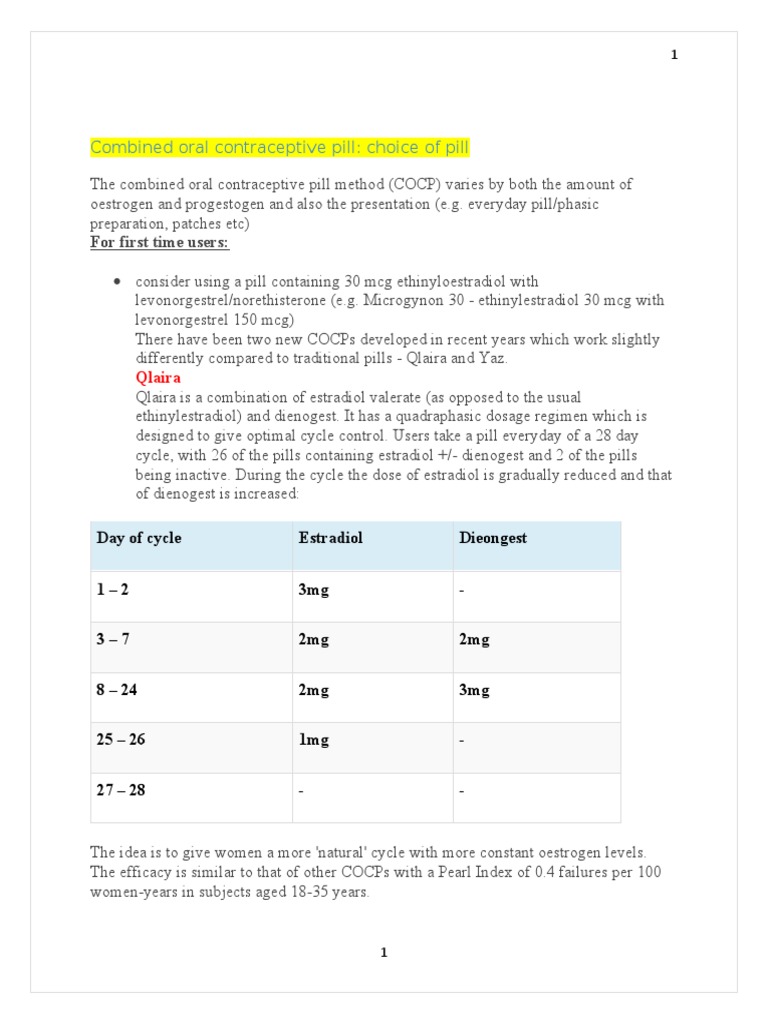 Combined Oral Contraceptive Pill: Choice of Pill: For First Time Users ...
