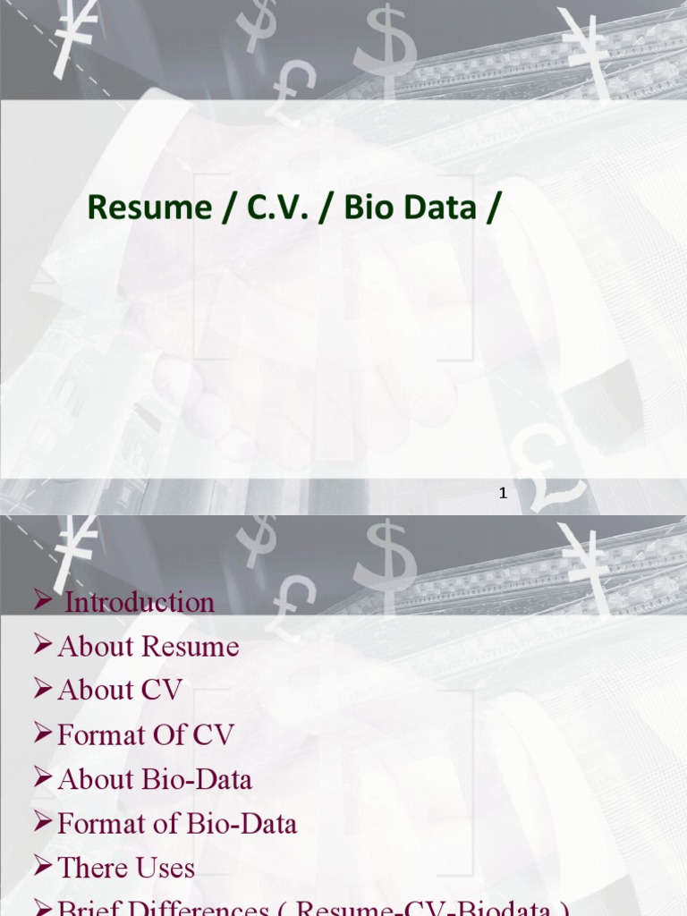Resume / C.V. / Bio Data | PDF | Résumé | Business
