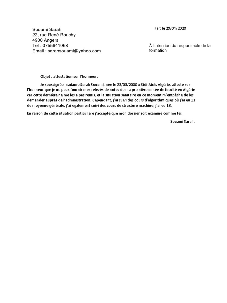 Attestation Sur L Honneur COMMENT RÉDIGER YouTube