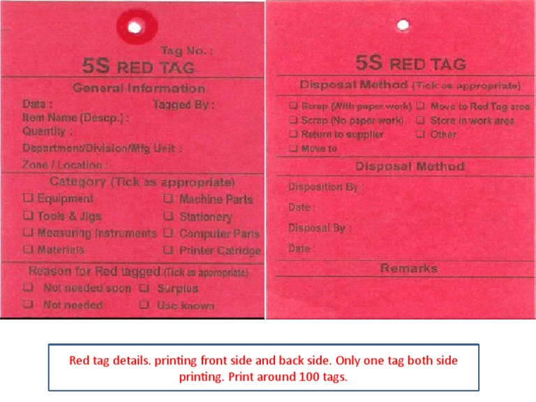 Red Tag Details. Printing Front Side and Back Side. Only One Tag Both ...