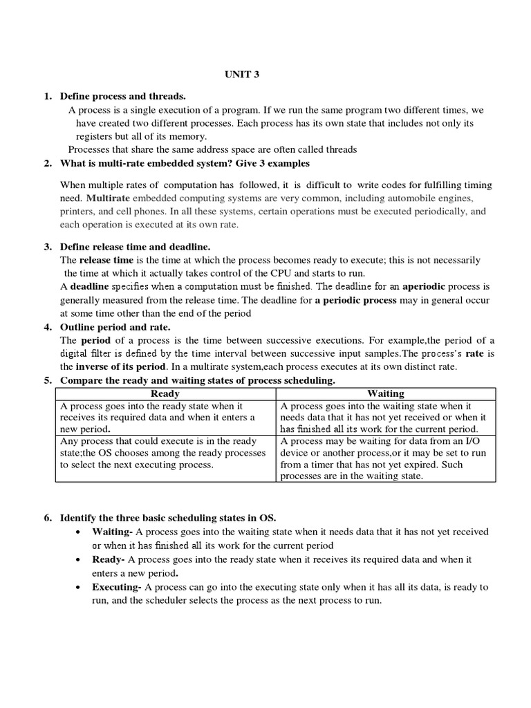 Unit3 2 Marks &16 | PDF | Process (Computing) | Scheduling (Computing)