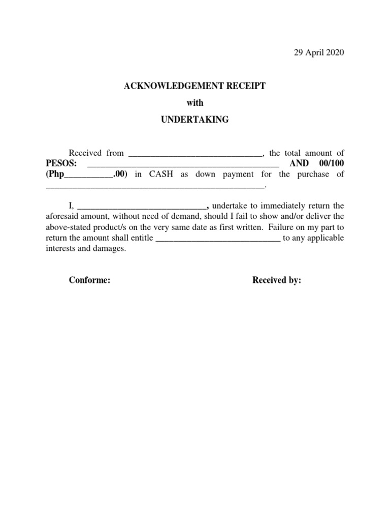 Cash Receipt Acknowledgement