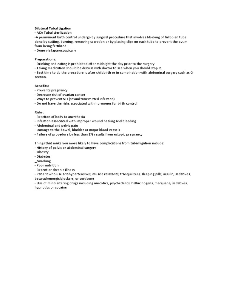 Bilateral Tubal Ligation Overview | PDF