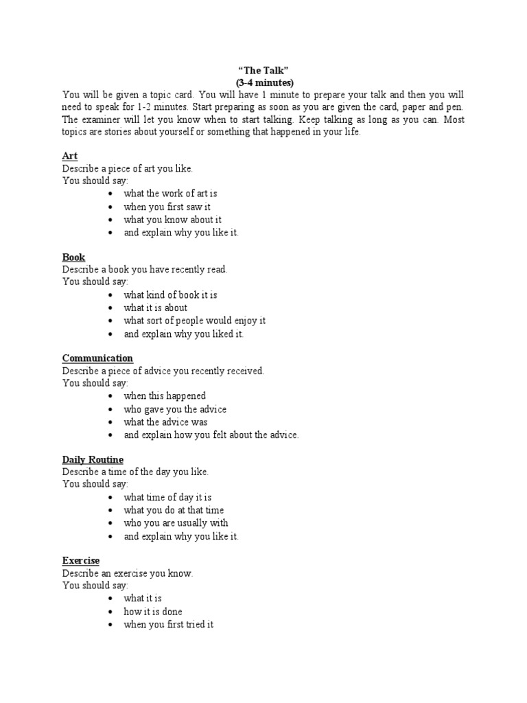 Topics for Short Talks and Descriptions | PDF