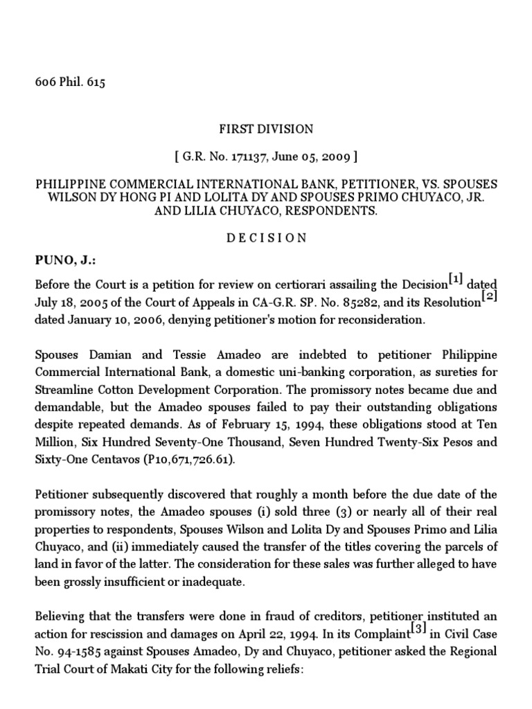 PHILIPPINE COMMERCIAL INTERNATIONAL BANK v. SPS. WILSON DY HONG PI AND ...