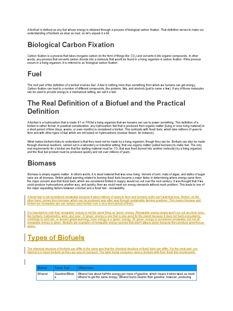Biological Carbon Fixation: Types of Biofuels | PDF | Biofuel | Biodiesel