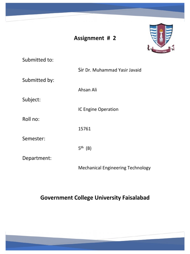 Assignment No. 2 PDF | PDF | Internal Combustion Engine | Diesel Engine