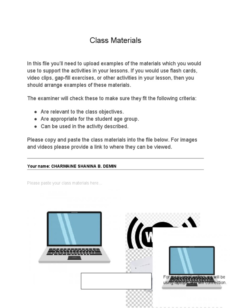 Class Materials: Your Name: Charmaine Shanina B. Demin | PDF