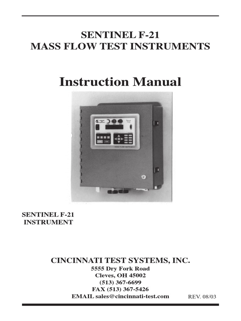 08-01-2003 - F21 User Manual | PDF | Flow Measurement | Sensor