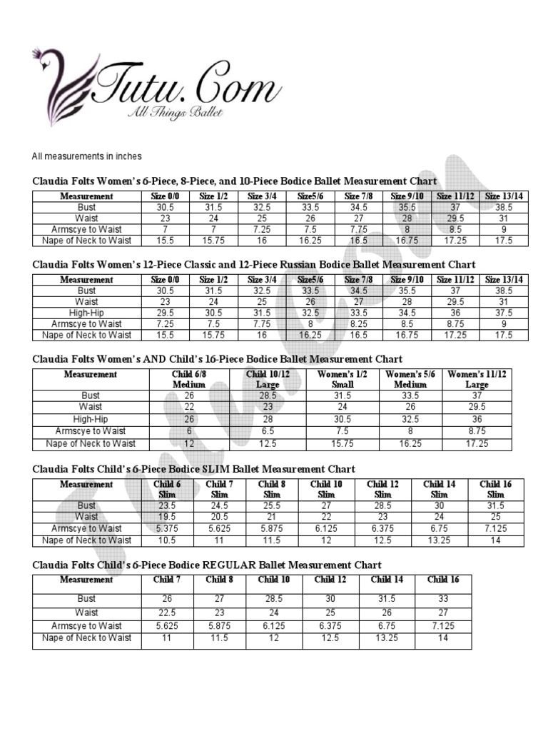 Tutu-Size Charts | PDF | Length | Waist