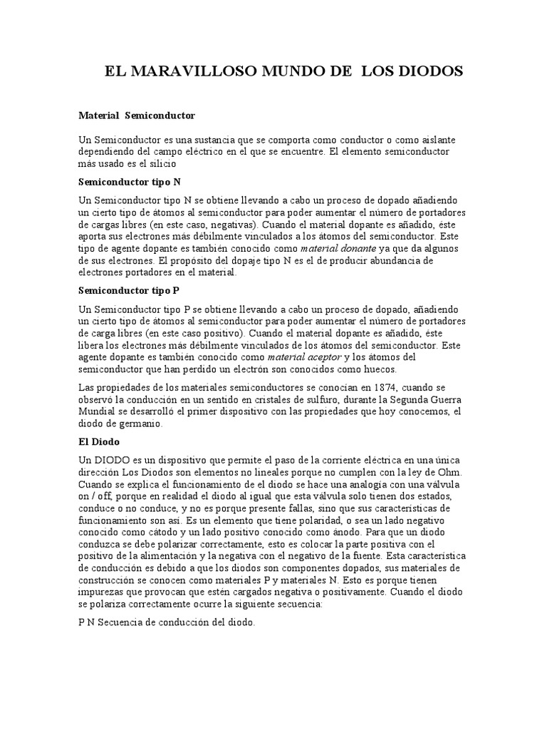El Maravillosos Mundo de Los Diodos | PDF | Semiconductores | Dopaje (semiconductor)