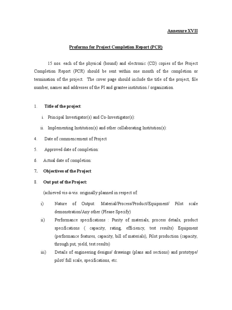 Performa For Project Completion Report (P.C.R.) | PDF | Specification ...