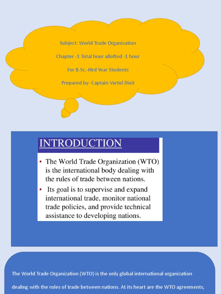 Subject: World Trade Organization Chapter - 1 Total Hour Allotted - 1 ...