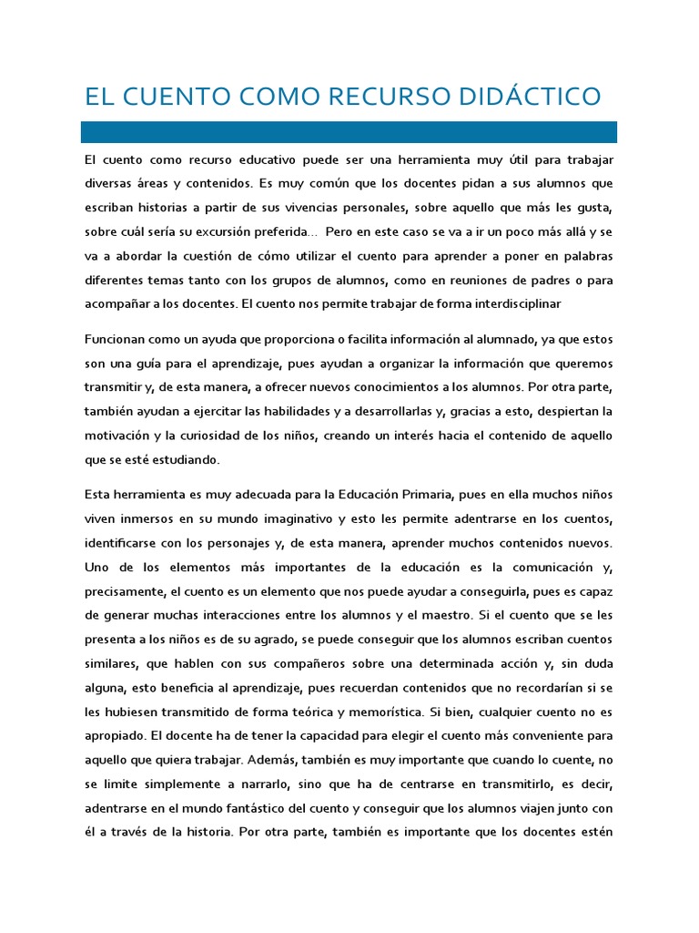El Cuento Como Recurso Didáctico | PDF | Fábula | Cuentos