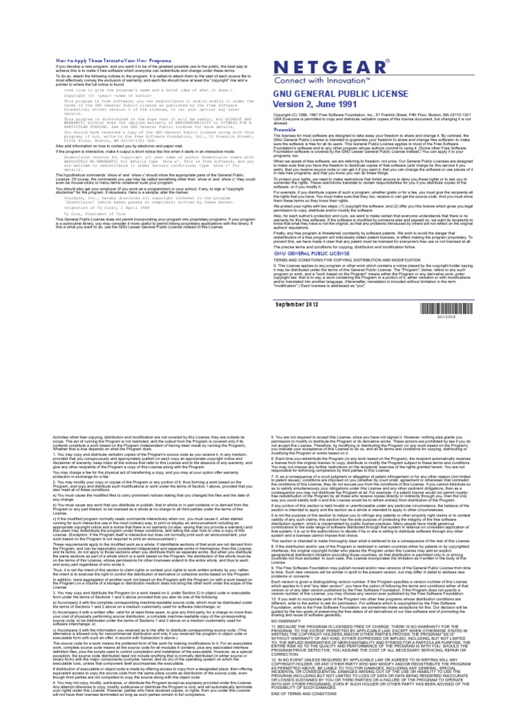 Gnu General Public License Version 2, June 1991: How To Apply These ...