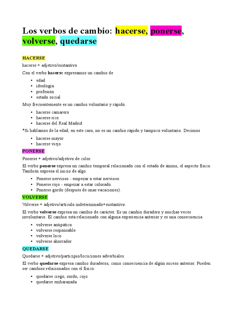Verbos Cambio Volverse Ponerse PDF | PDF