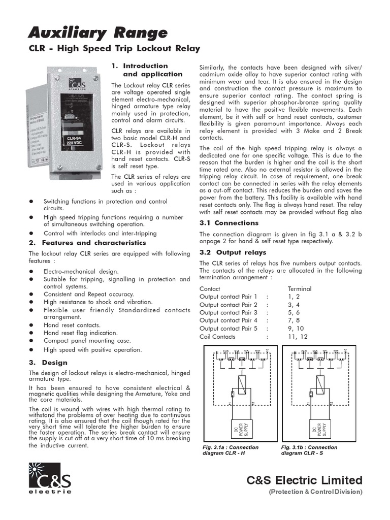 Auxiliary Range: CLR - High Speed Trip Lockout Relay | PDF | Relay ...