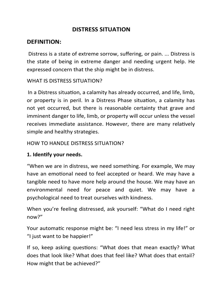 Distress Situation Definition:: 1. Identify Your Needs | PDF | Stress ...