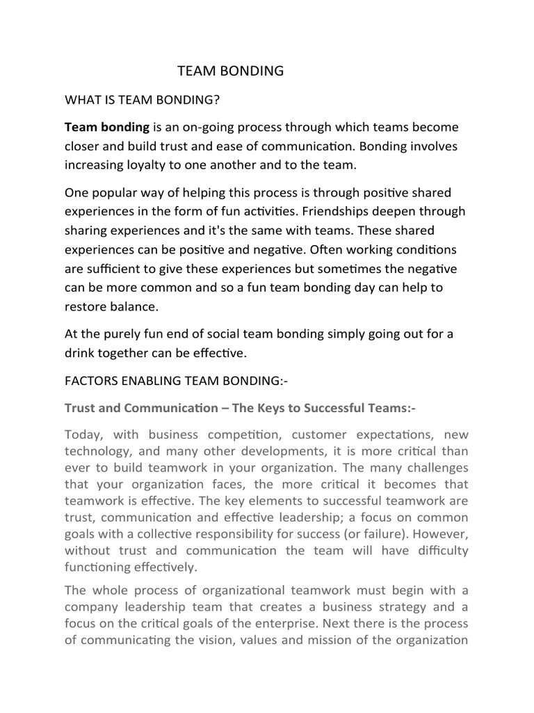Team Bonding: Team Bonding Is An On-Going Process Through Which Teams ...