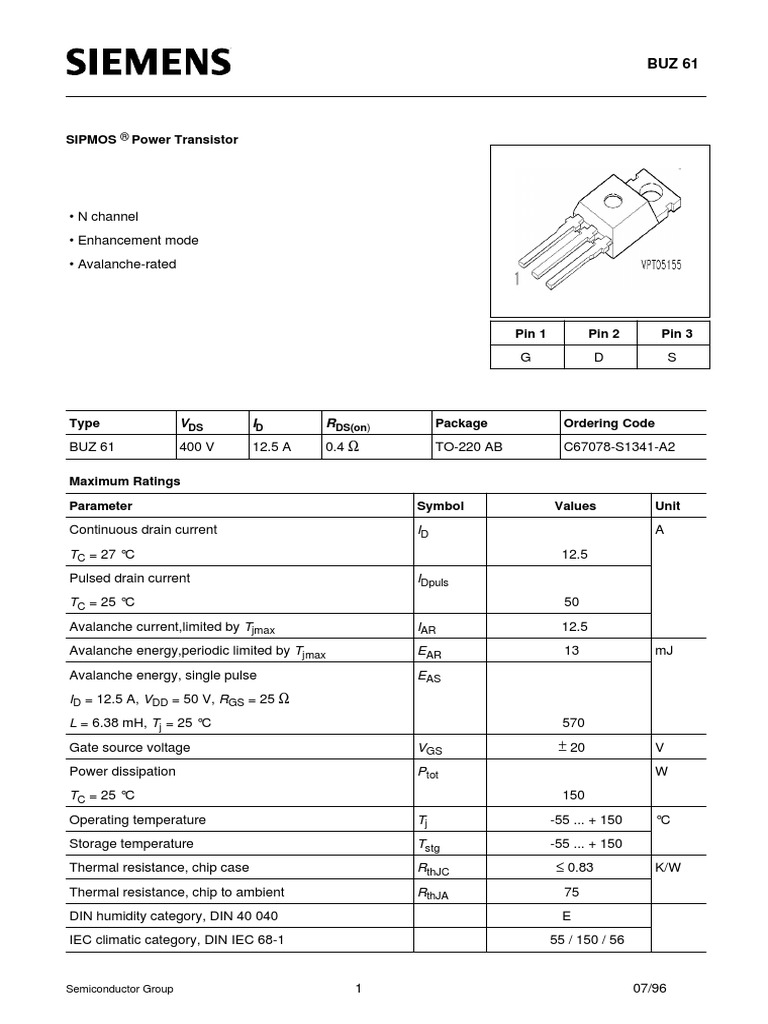 Sipmos Power Transistor: DS D DS (On) | PDF | Field Effect Transistor ...