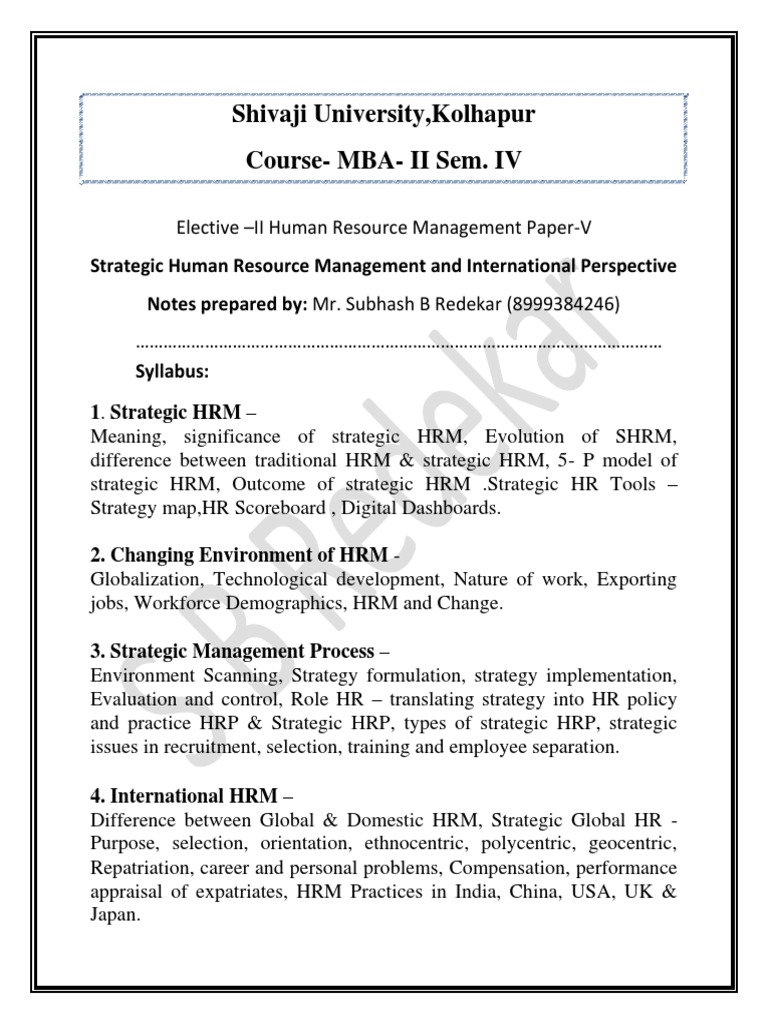 MBA Notes - Strategic HRM First Chapter | PDF | Human Resource ...