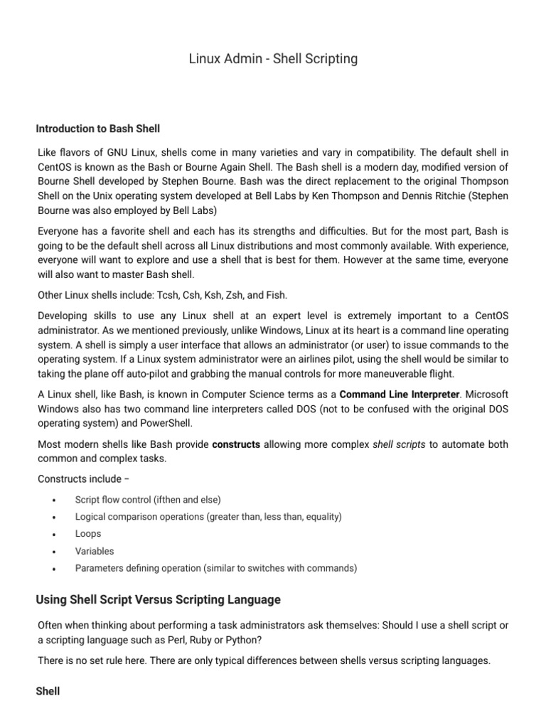 Linux Admin Shell Scripting Tutorialspoint Pdf Pdf Scripting Language Command Line 