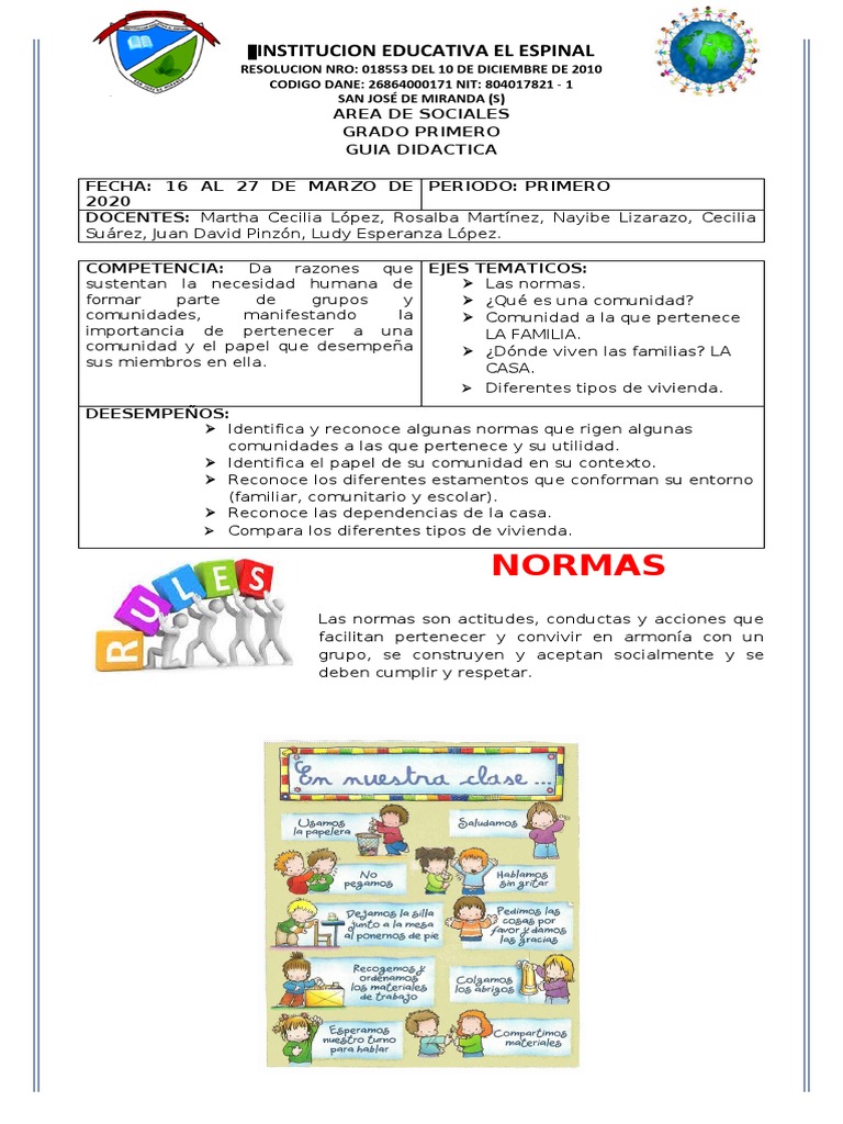 Guia Sociales Grado Primero Primer Periodo | PDF