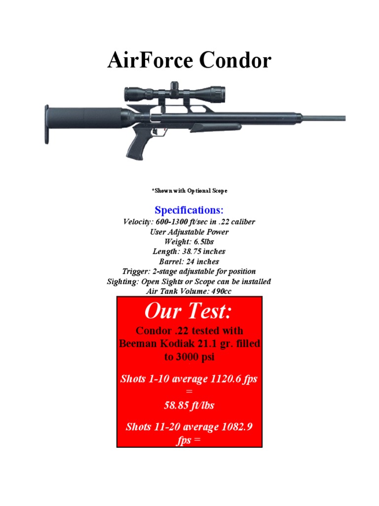 AirForce Condor PCP Air Rifle Specs | PDF