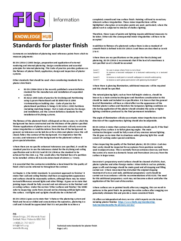 Technical Note Standards For Plaster Finish | Download Free PDF ...