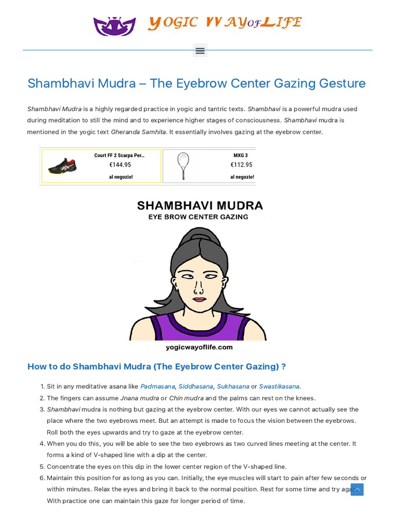 Shambhavi Mudra - The Eyebrow Center Gazing Gesture PDF | PDF | Yoga ...