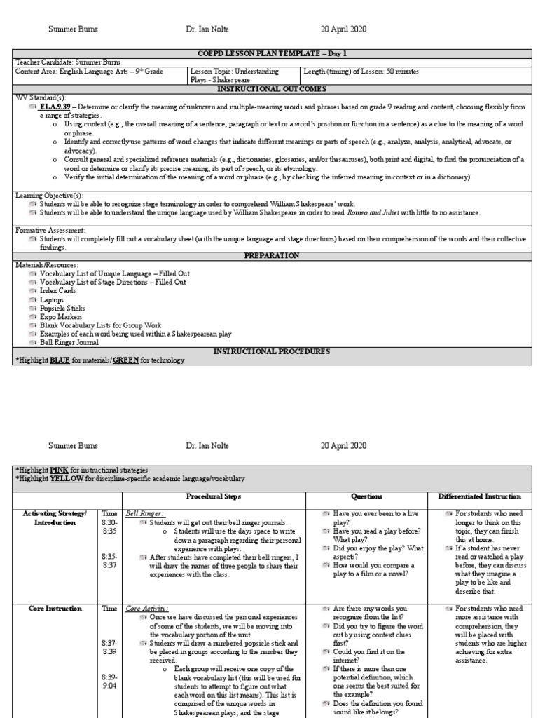 Romeo and Juliet Lesson Plan | PDF | Reading Comprehension | Lesson Plan