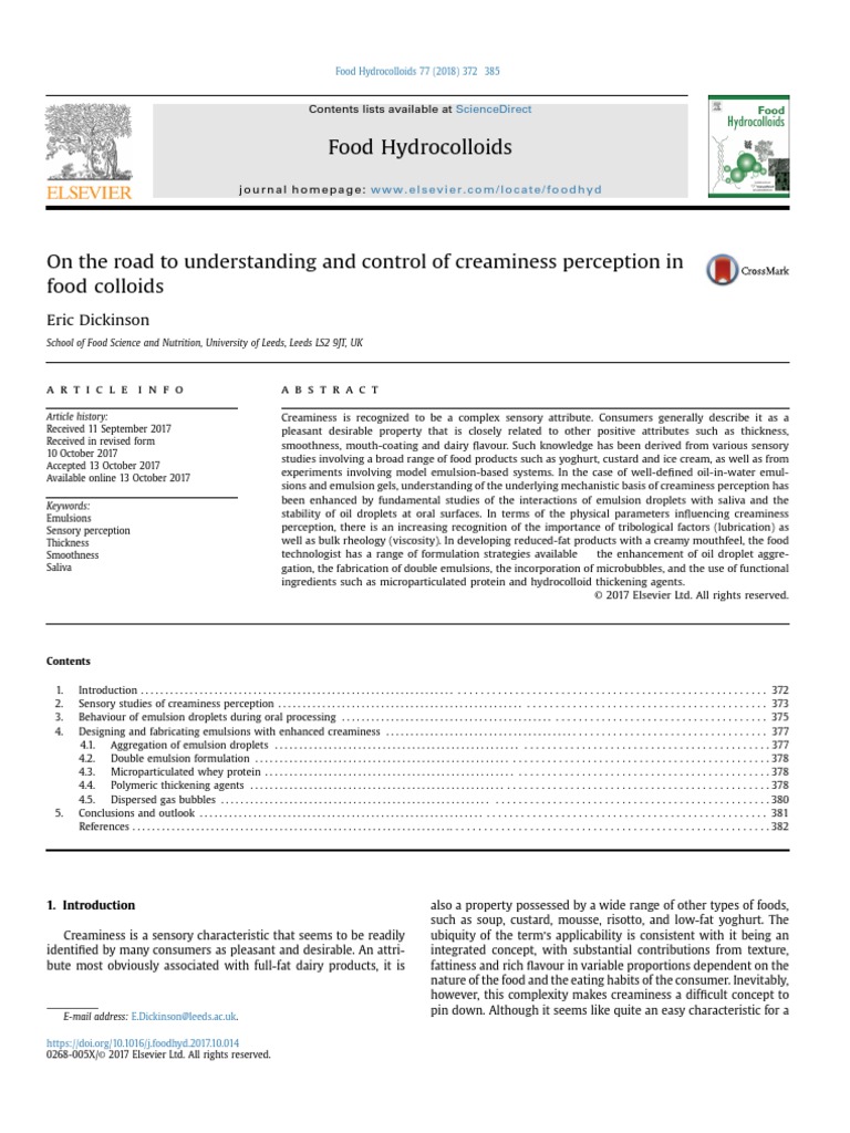 Creaminess Perception in Food Colloids | PDF | Emulsion | Colloid