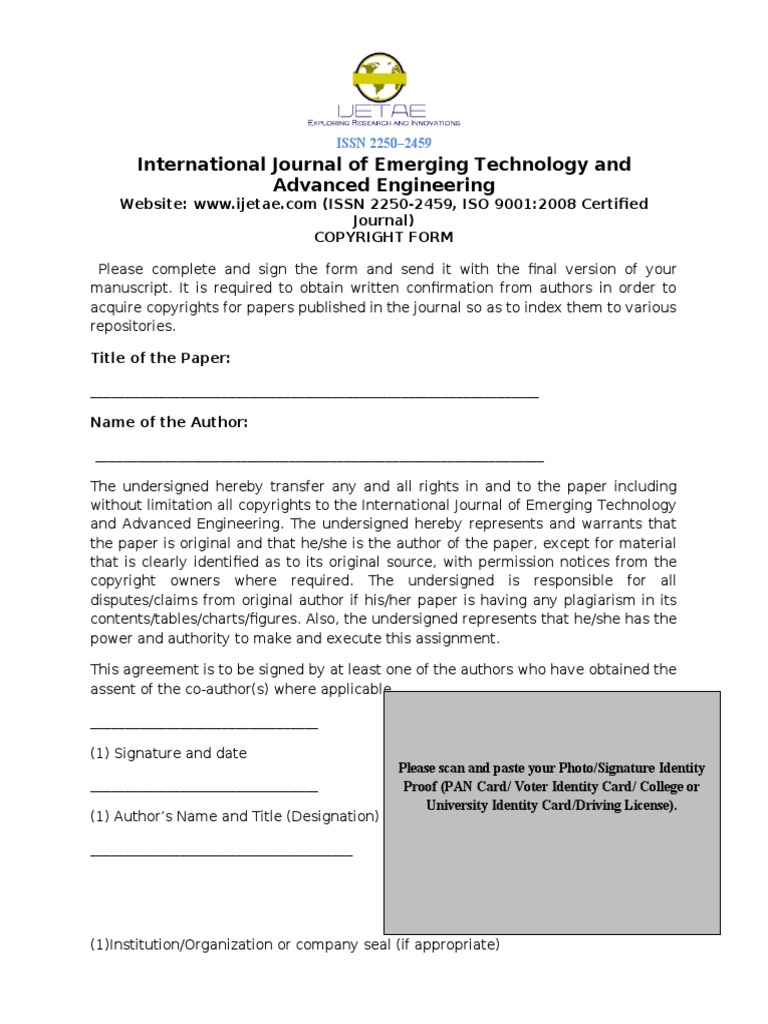 Ijetae Copyright Form | PDF