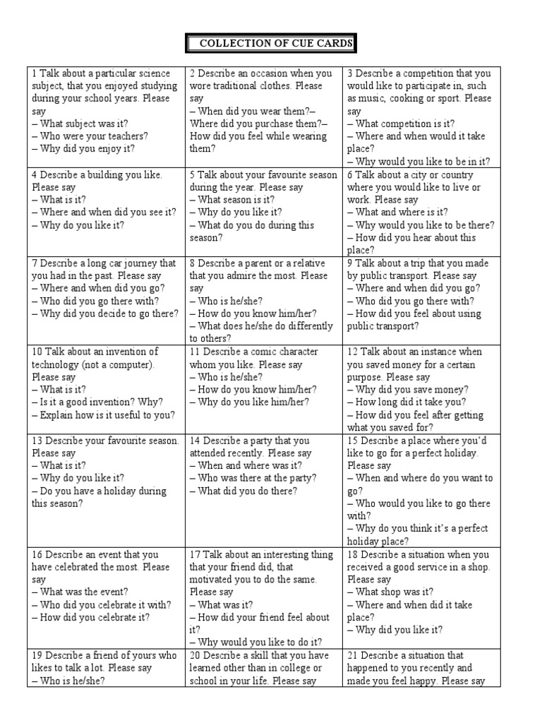 Collection of Cue Cards | PDF
