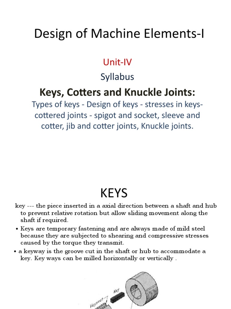 Design of Machine Elements-I: Keys, Cotters and Knuckle Joints | PDF ...