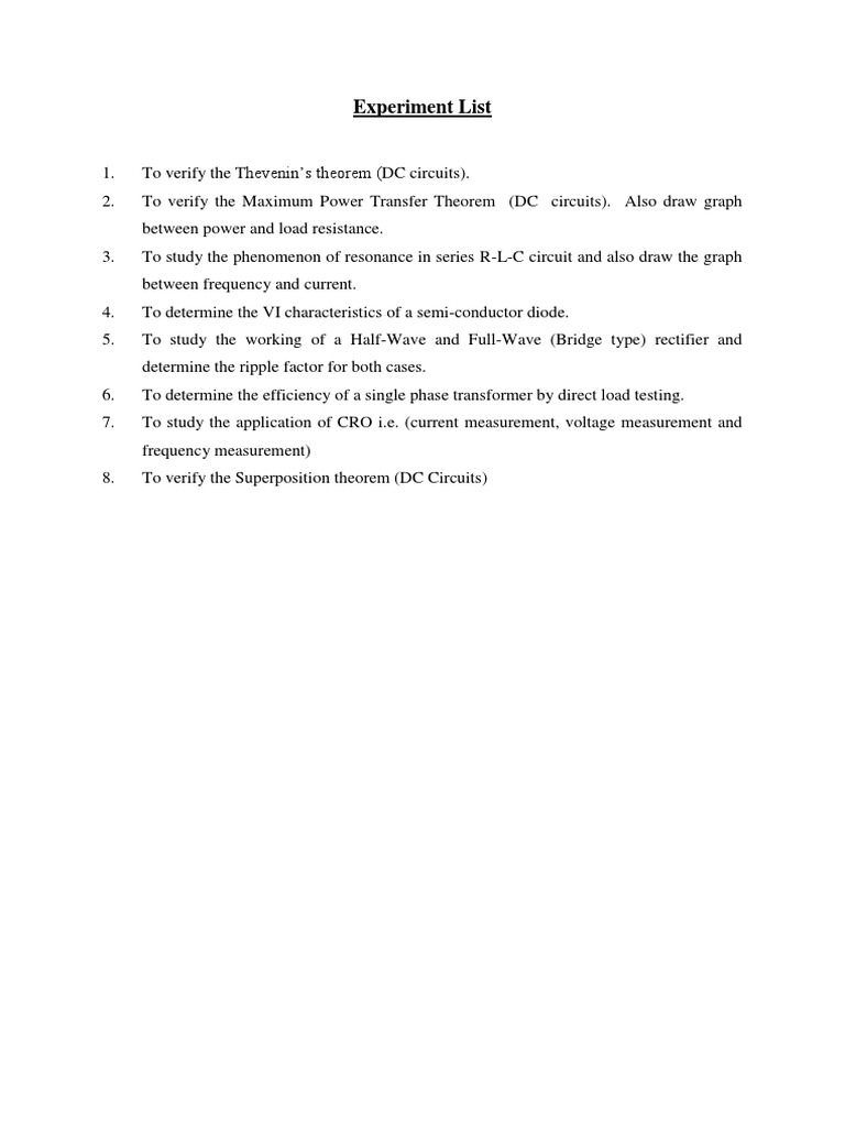 Experiment List | PDF