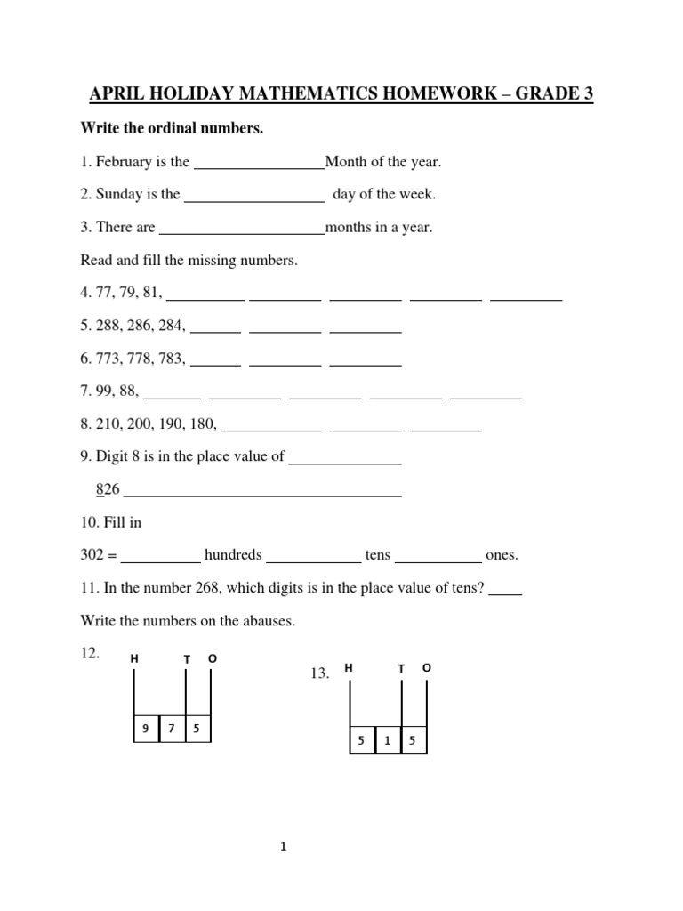 April Holiday Homework Assignments for Grade 3 Students | PDF | Jonah | Bed