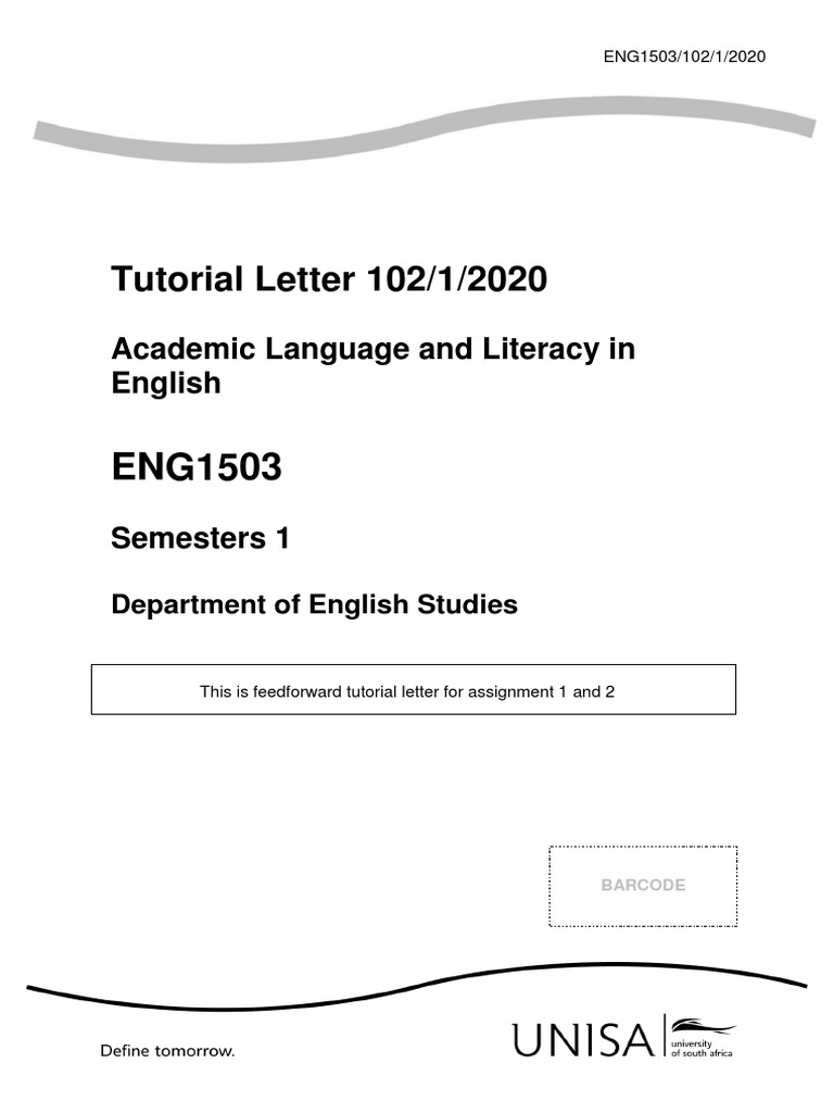 Tutorial Letter 10212020 (ENG1503) | PDF | Essays | Question