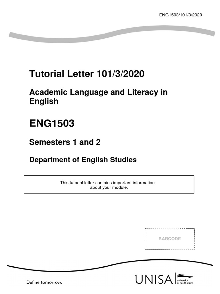 Tutorial Letter 101032020 (ENG1503) PDF | PDF | Educational Assessment | Literacy
