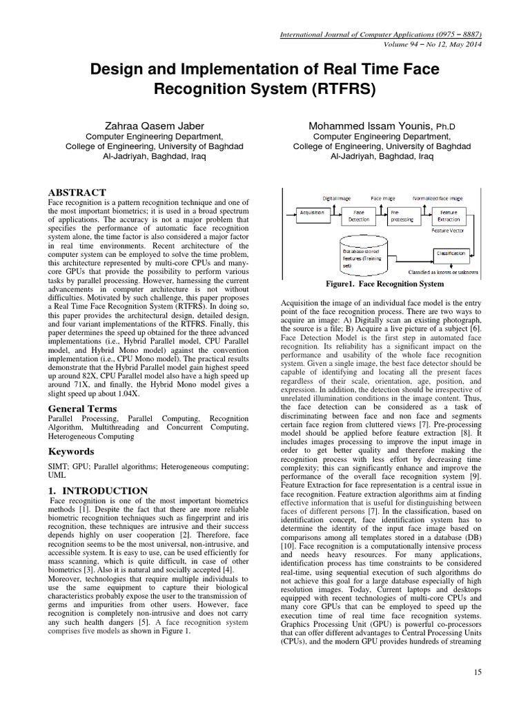 Design and Implementation of Real Time Face Recognition System (RTFRS) | Download Free PDF ...