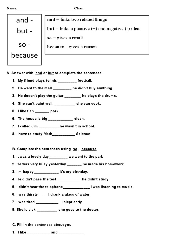 Conjunction Exercises Worksheet | PDF | Home & Garden