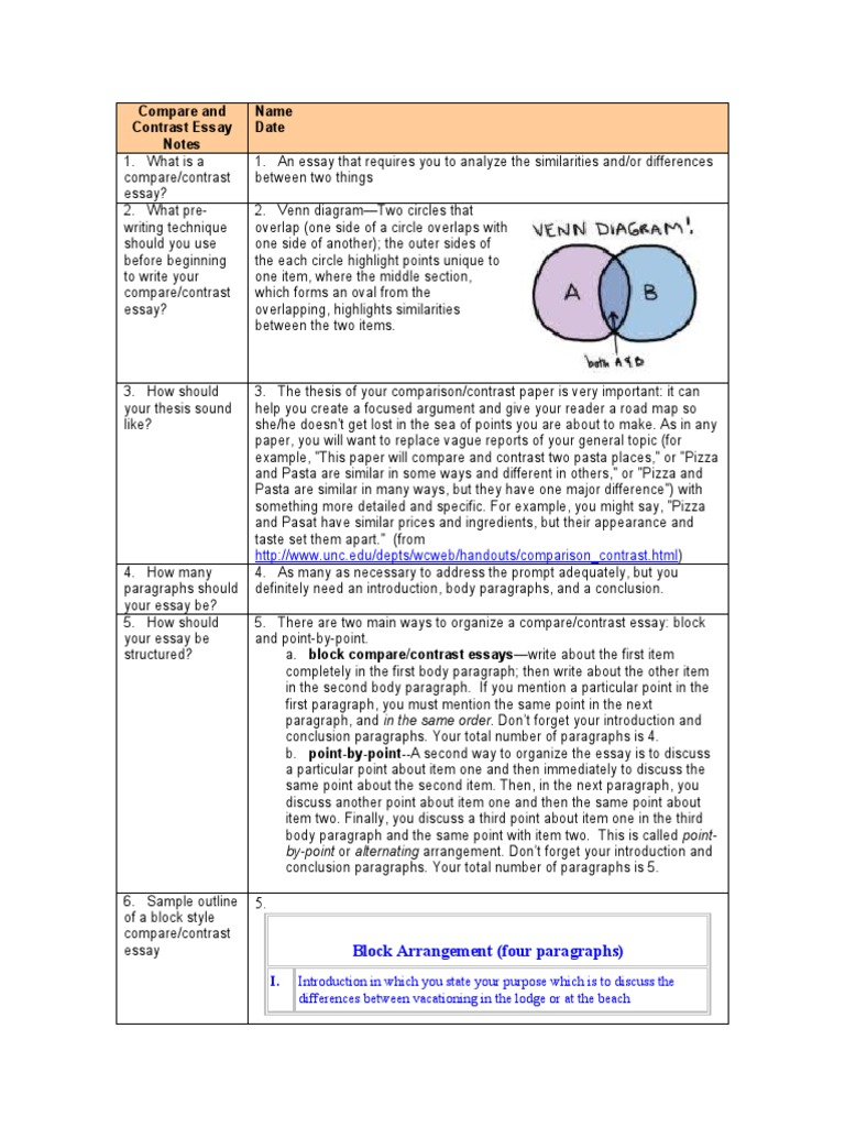 Compare-Contrast Essay Notes and Writing Exercise | PDF | Essays