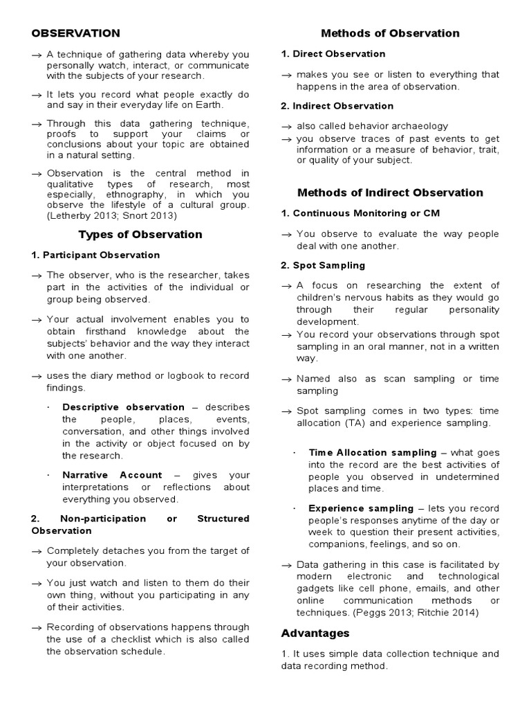 Observation Methods of Observation | PDF | Interview | Questionnaire