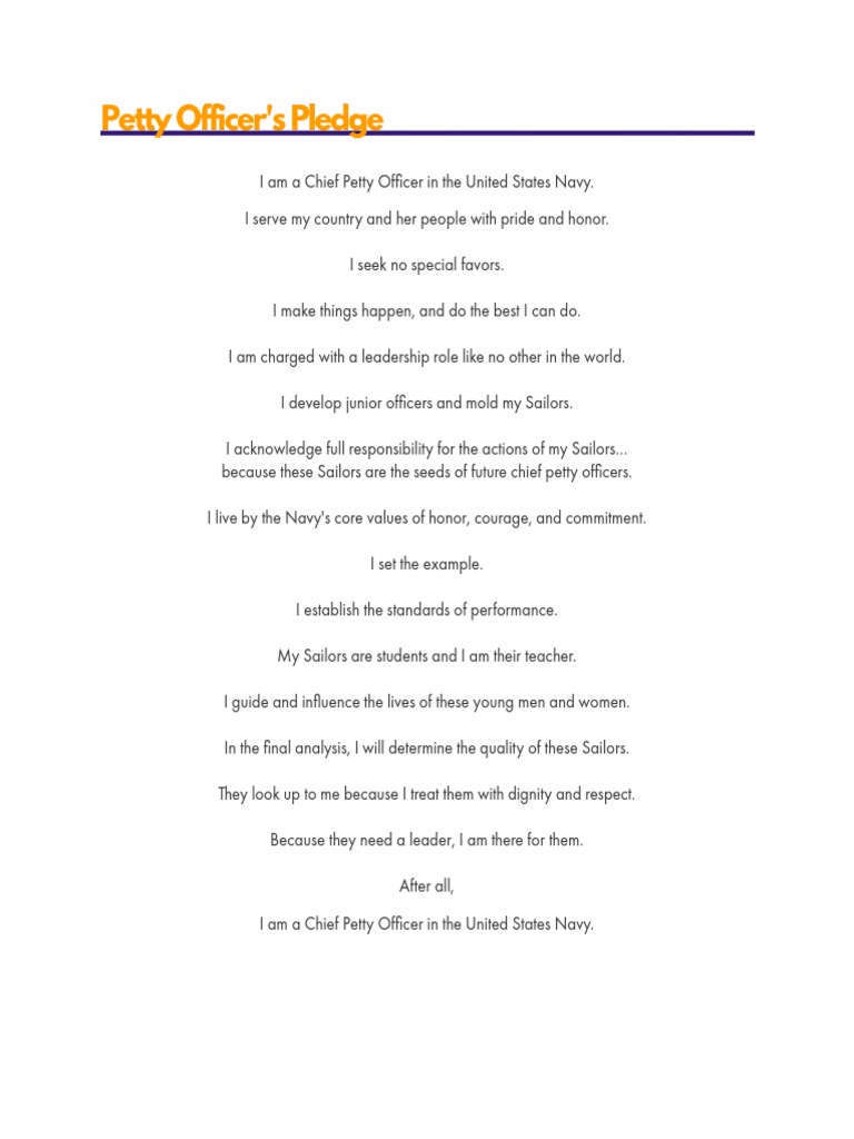 US Navy Chief Petty Officer Creed | PDF