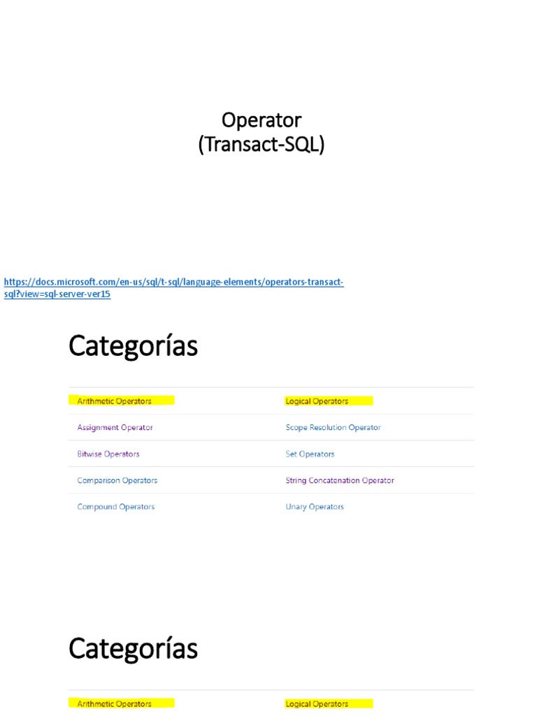 Operadores en SQL Server | PDF