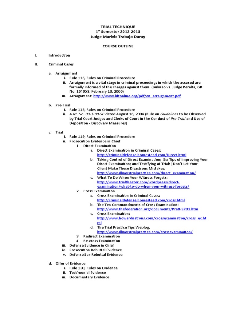 Trial Technique Outline 1 | PDF