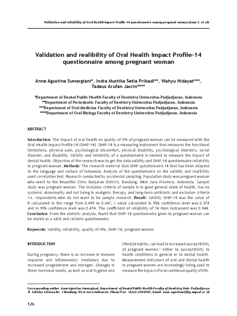 Validation and Realibility of Oral Health Impact Profile-14 ...