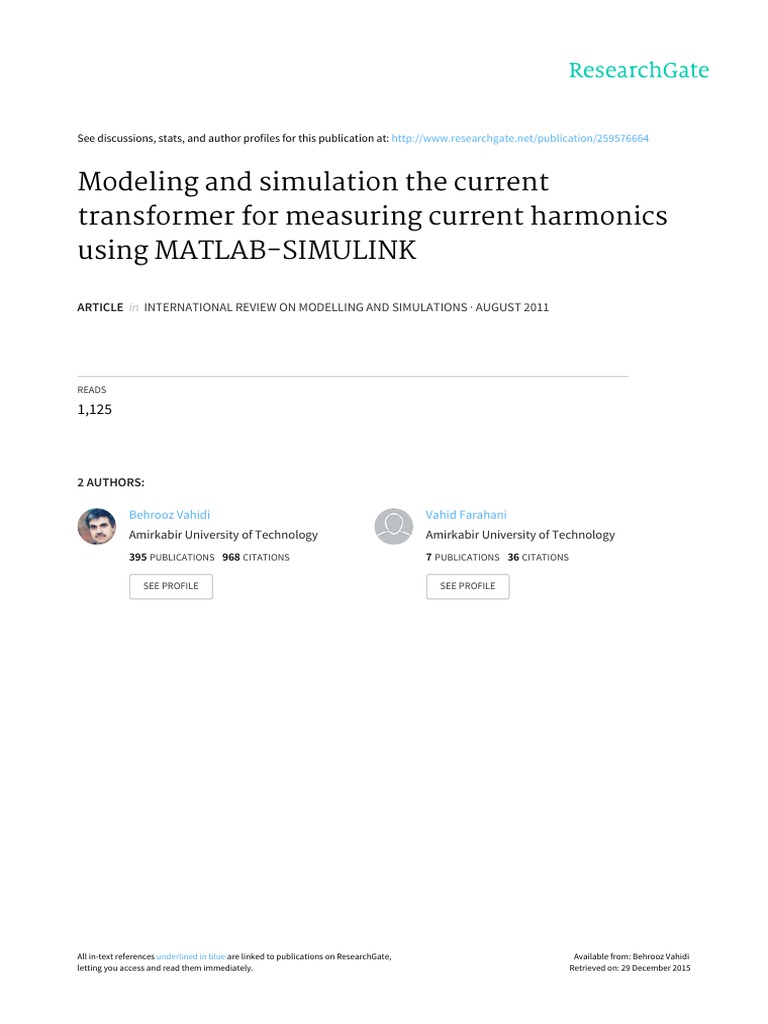 Modeling and Simulation The Current Transformer For Measuring Current ...